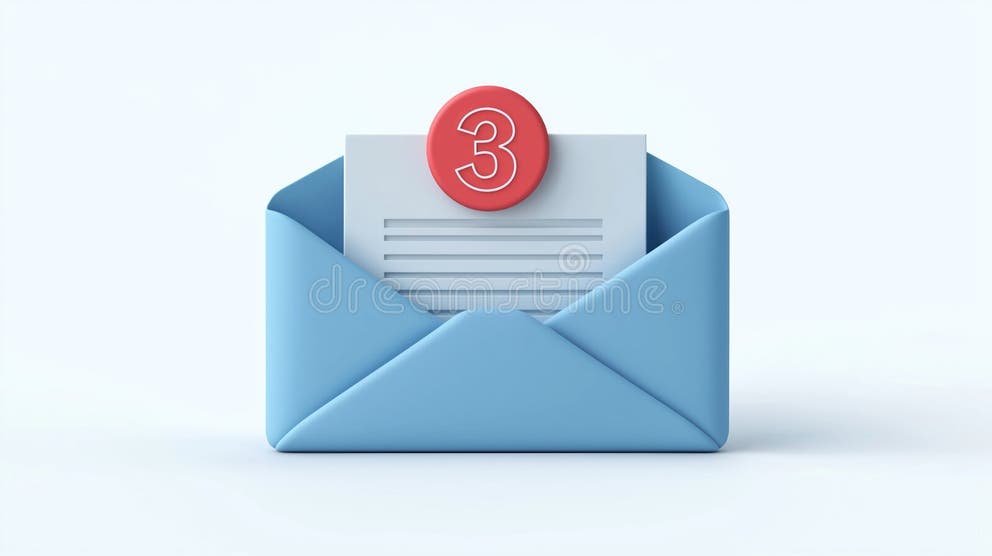 Light Blue Envelope Holds Unread Message. Number Three Indicates Three ...