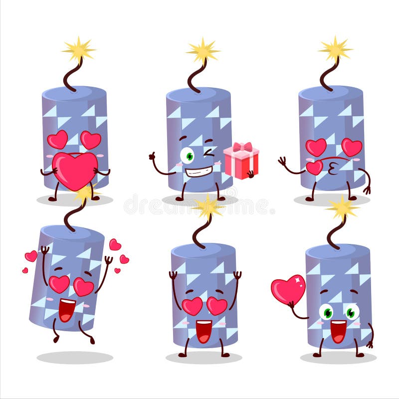 Light Blue Firecracker Cartoon Character with Love Cute Emoticon Stock ...