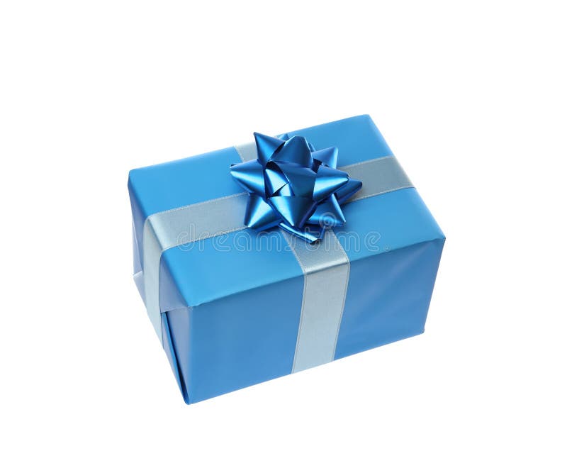 Light Blue Gift Box with Bow Isolated on White Stock Image - Image of ...