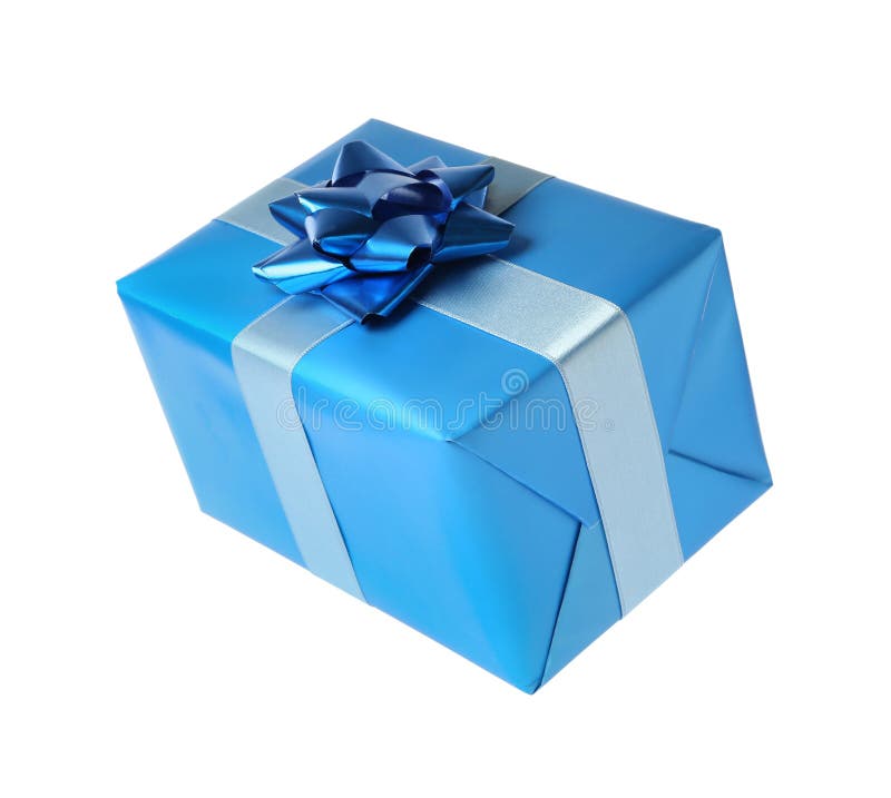Light Blue Gift Box with Bow Isolated on White Stock Image - Image of ...
