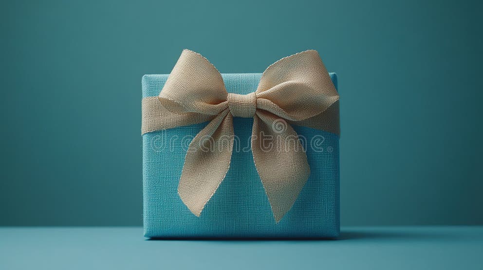 Light Blue Gift Box with Cream Ribbon Bow Stock Illustration ...