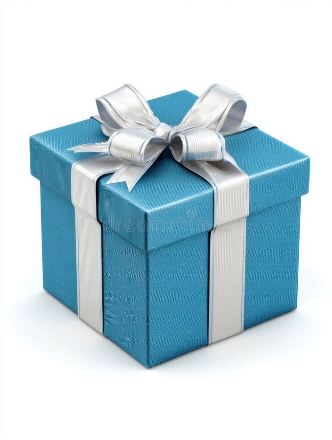 Light Blue Gift Box with Silver Bow on White Stock Illustration ...