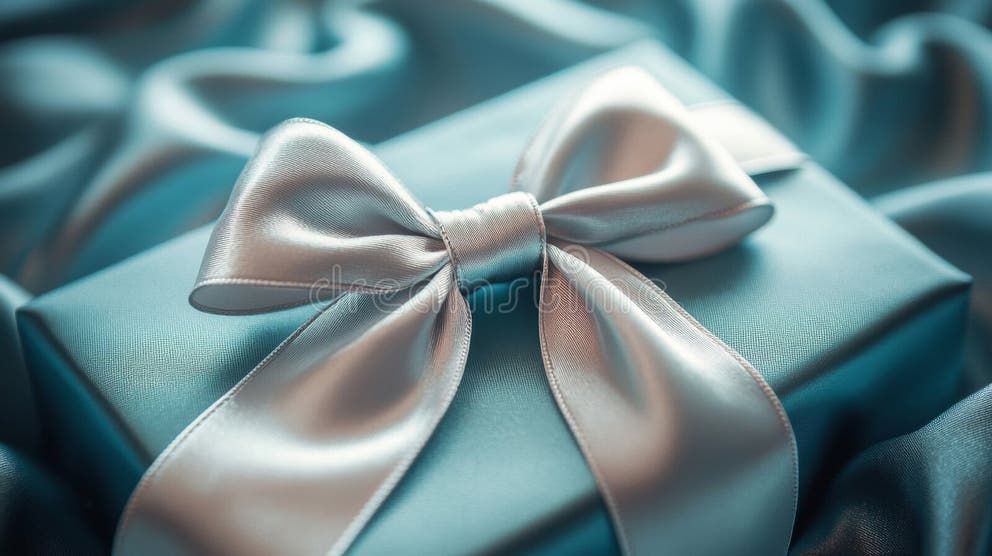 A Light Blue Gift Box with Silver Ribbon Bow Stock Illustration ...