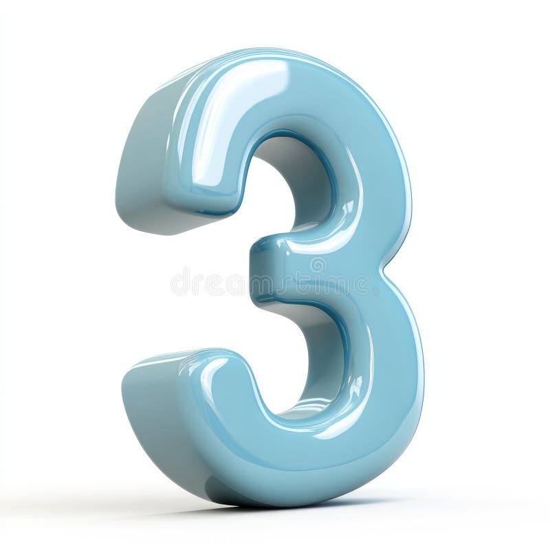Shiny Light Blue Number Three, 3D Render Stock Illustration ...