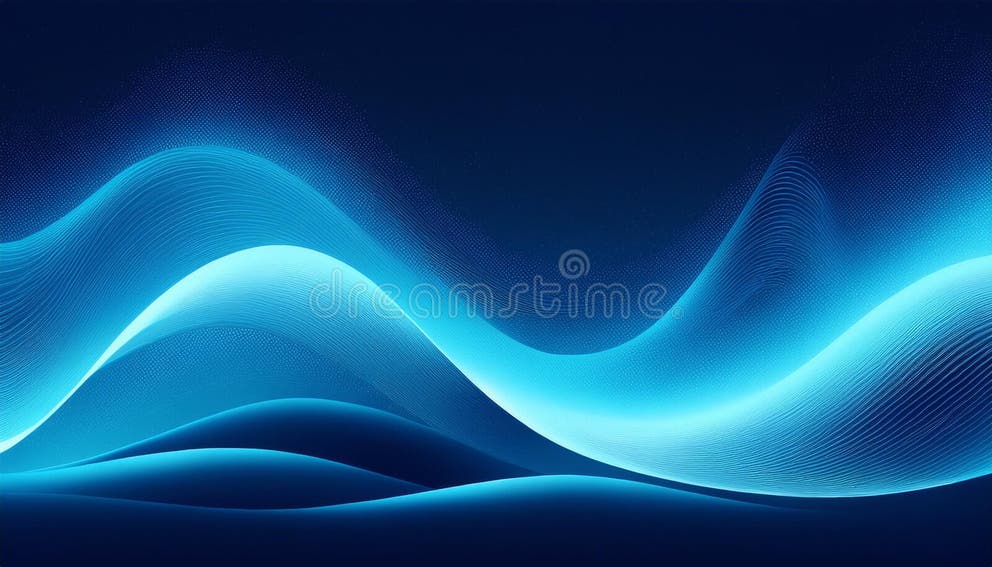 Light Blue Glowing Abstract Wave on Dark Blue Background Grainy Texture ...