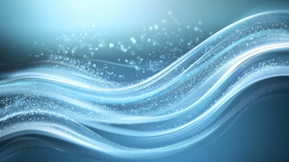 Light Blue Glowing Wave Curves Sweep Softly with Subtle Particles, Creating a Spacious and Clean ...
