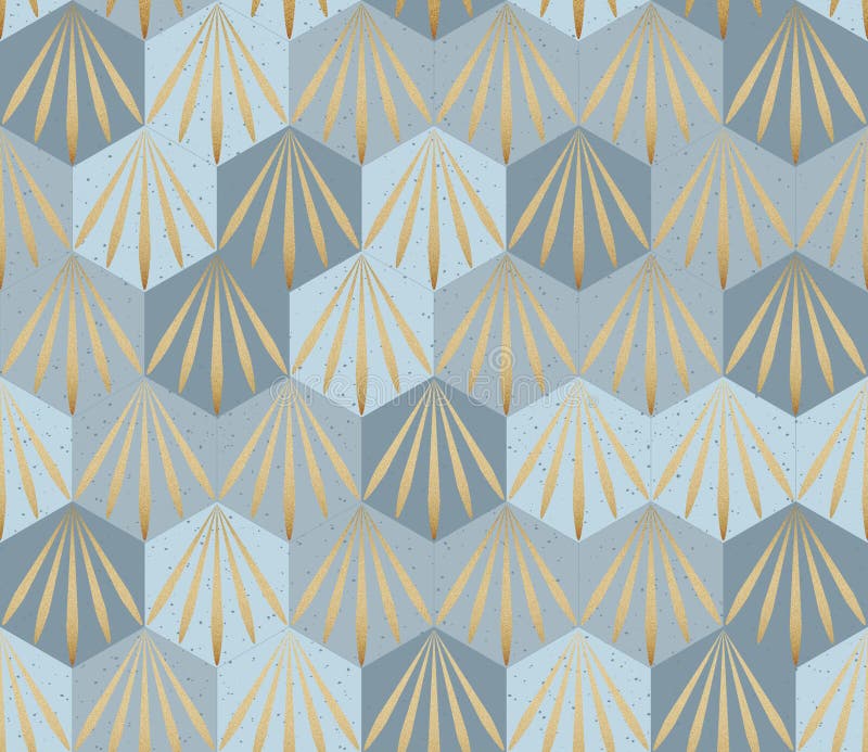 Light Blue and Gold Hexagon Seamless Pattern Stock Illustration ...