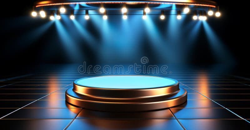 Light Blue and Gold Podium on the Floor and Multi-directional Light ...