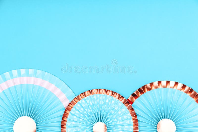 Light Blue and Golden Paper Fans on Blue Drop Stock Photo - Image of ...