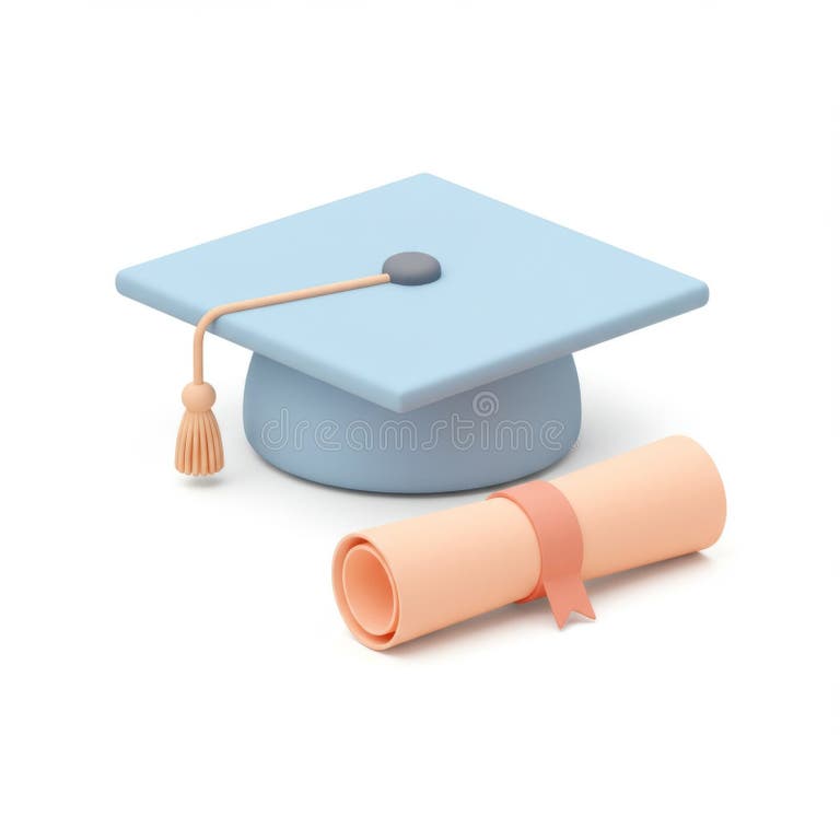 Light Blue Graduation Cap and Peach Diploma Stock Illustration ...