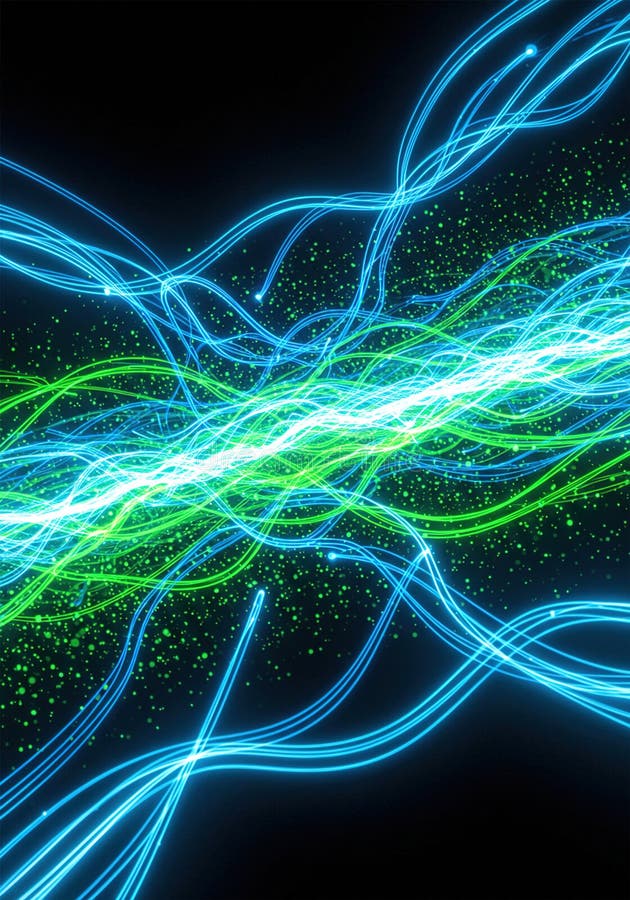 Light Blue and Green Lines Glowing in the Background, Data Particles ...