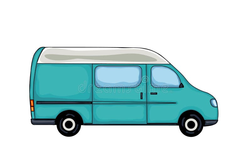 Light Blue Hand Drawn Van, Isolated on White Background. Stock Vector ...
