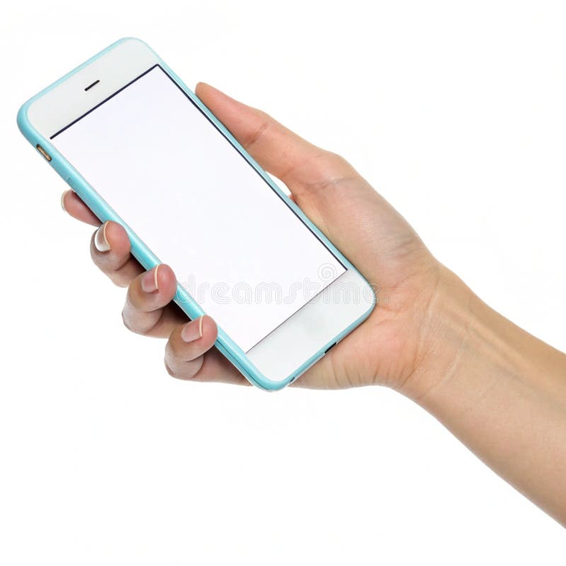 Light Blue Hand Holding a Smartphone Isolated on White Background Stock ...