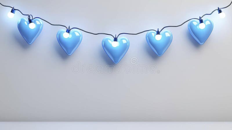 Light Blue Heart Shaped String Lights on White Background Stock ...