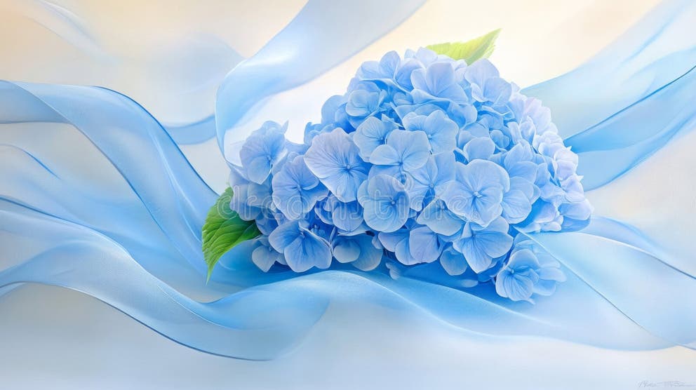 Light Blue Hydrangea on Sheer Fabric Stock Illustration - Illustration ...