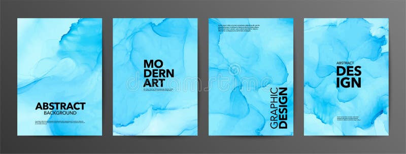 Light Blue Ink Vector Textures Backgrounds Set. Abstract Backdrop with ...