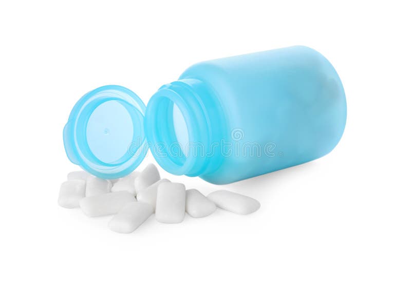Light Blue Jar with Chewing Gums on White Background Stock Image ...