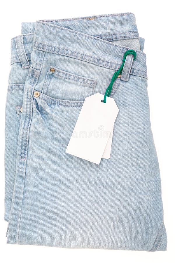 Light Blue Jeans with Tag. Isolated. Stock Image - Image of jeans ...