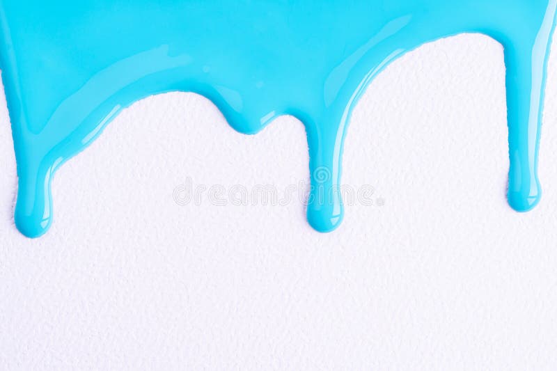 Light Blue Liquid Drops of Paint Color Flow Down on White Canvas, Macro ...