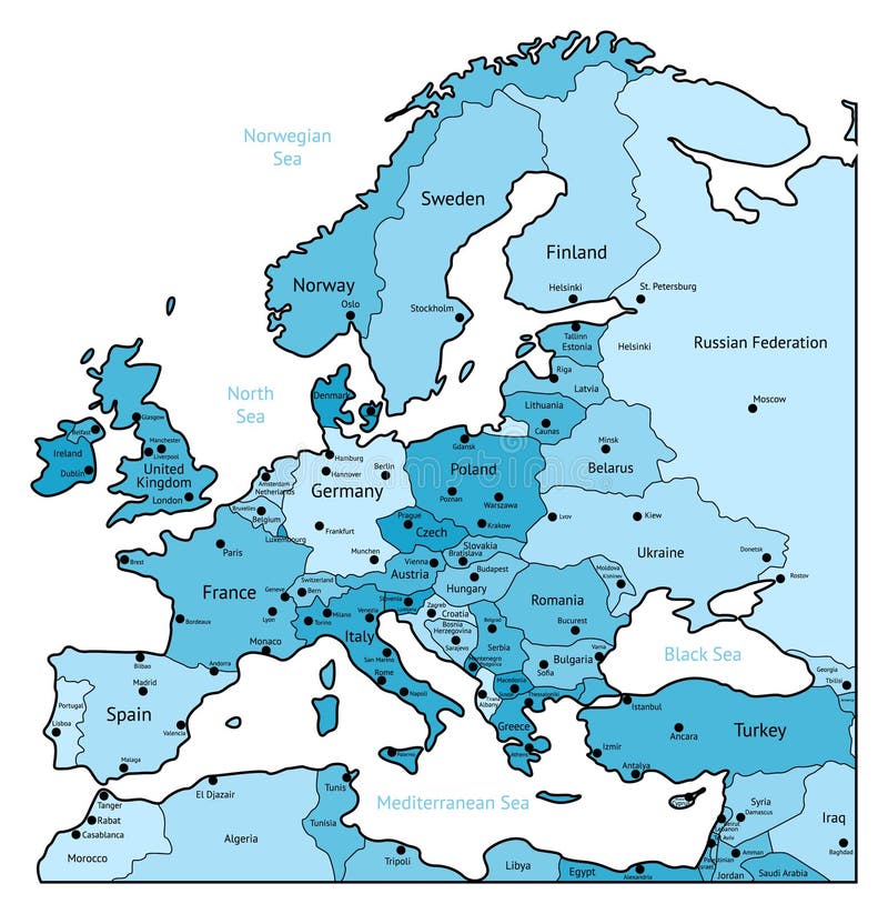 Light blue map of Europe stock vector. Illustration of england - 16965496