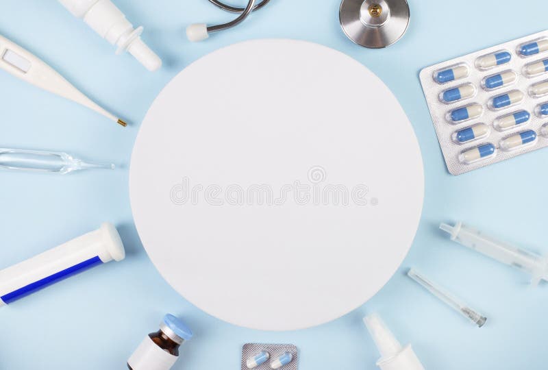 Light Blue Medical Background. Flat Lay, Top View. Healthcare Medicine ... Light Blue Medical Background. Flat Lay, Top View. Healthcare Medicine ...