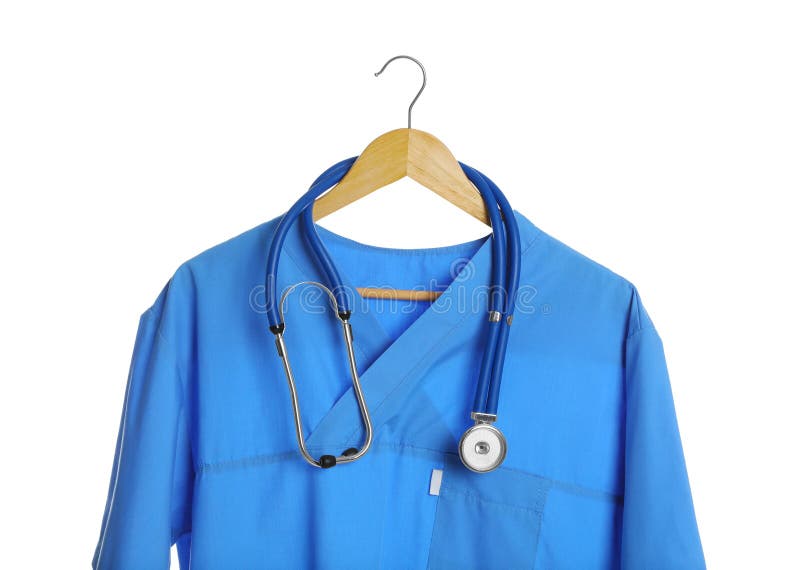 Light Blue Medical Uniform and Stethoscope on White Background Stock ...