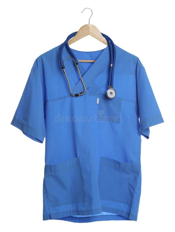 Light Blue Medical Uniform and Stethoscope on White Background Stock ...