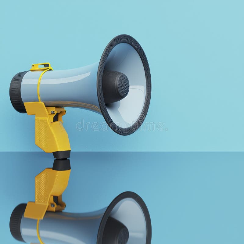 Light Blue Megaphone with Yellow Handle on Light Blue Background Stock ...