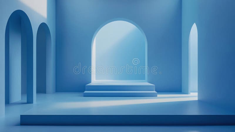 Light Blue Minimalist Room with Arches and Stage Stock Illustration ...