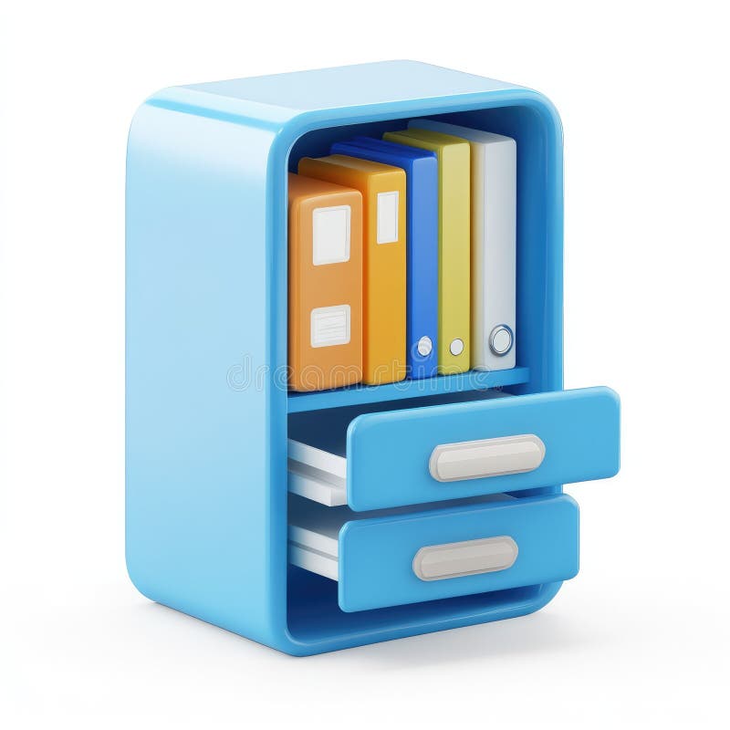 Blue Office Cabinet with Open Drawer and Colorful Files Stock ...