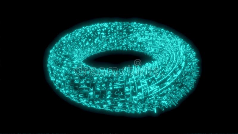 Light Blue Neon Torus Transform on Black Back 3d Stock Illustration ...