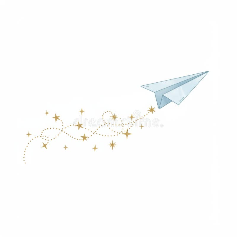 Light Blue Paper Airplane with Gold Star Trail Stock Illustration ...
