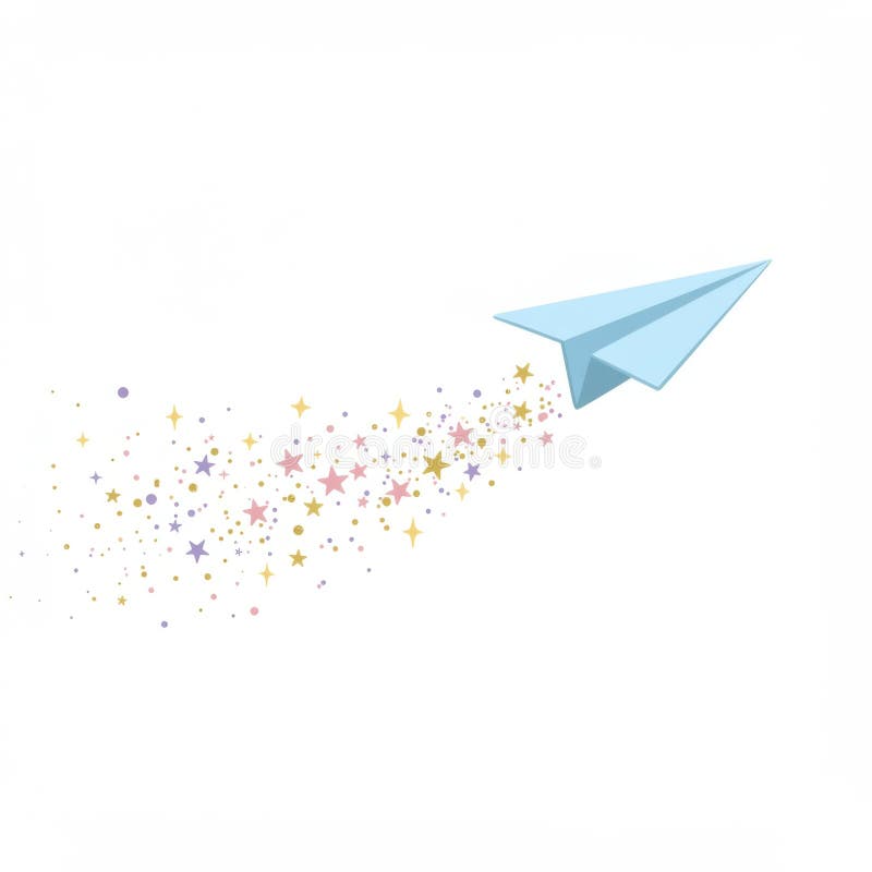 Light Blue Paper Airplane with Pastel Glitter Stars Trail Stock ...