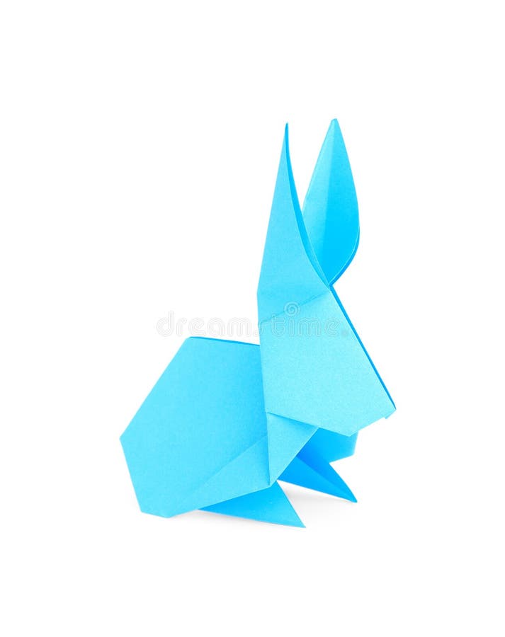 Light Blue Paper Bunny Isolated on White. Origami Art Stock Photo ...