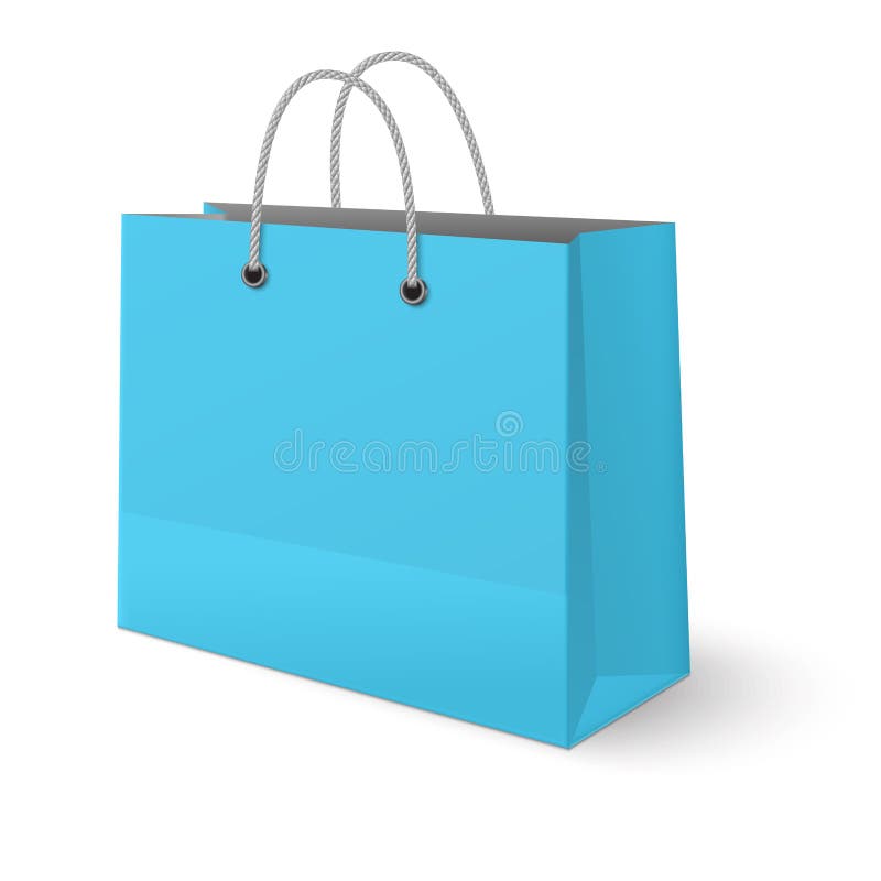 Light Blue Paper Classic Shopping Bag Isolated on White Background ...