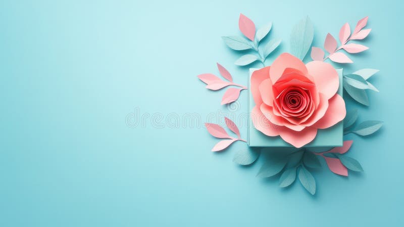 A Light Blue Pastel Paper Flower Gift Box Featuring a Minimalist Design ...