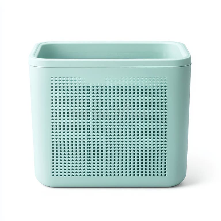 A Light Blue Perforated Storage Bin Designed for Organization and ...