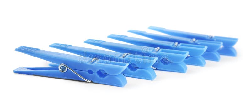 Light Blue Plastic Clothespins on White Background Stock Image - Image ...