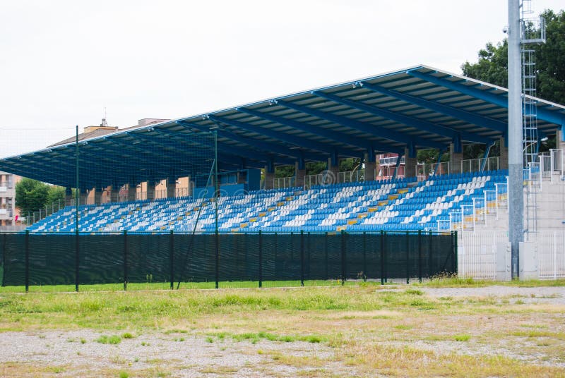 Rows of Light Blue Seats of a Small Tribune of a Stadium Stock Photo ...