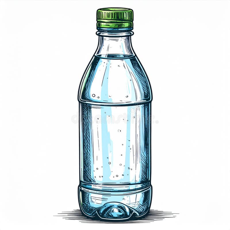 Light Blue Plastic Water Bottle with Green Cap Stock Illustration ...