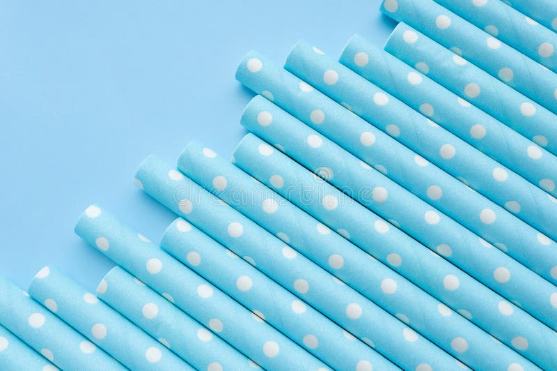 Light Blue Polka Dot Paper Straws on a Light Blue Background. Drinking ...