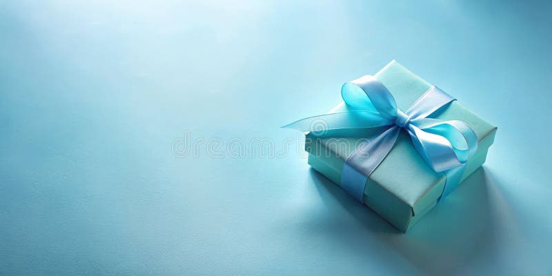 A Light Blue Present Box with a Matching Ribbon Bow Sits on a Matching ...