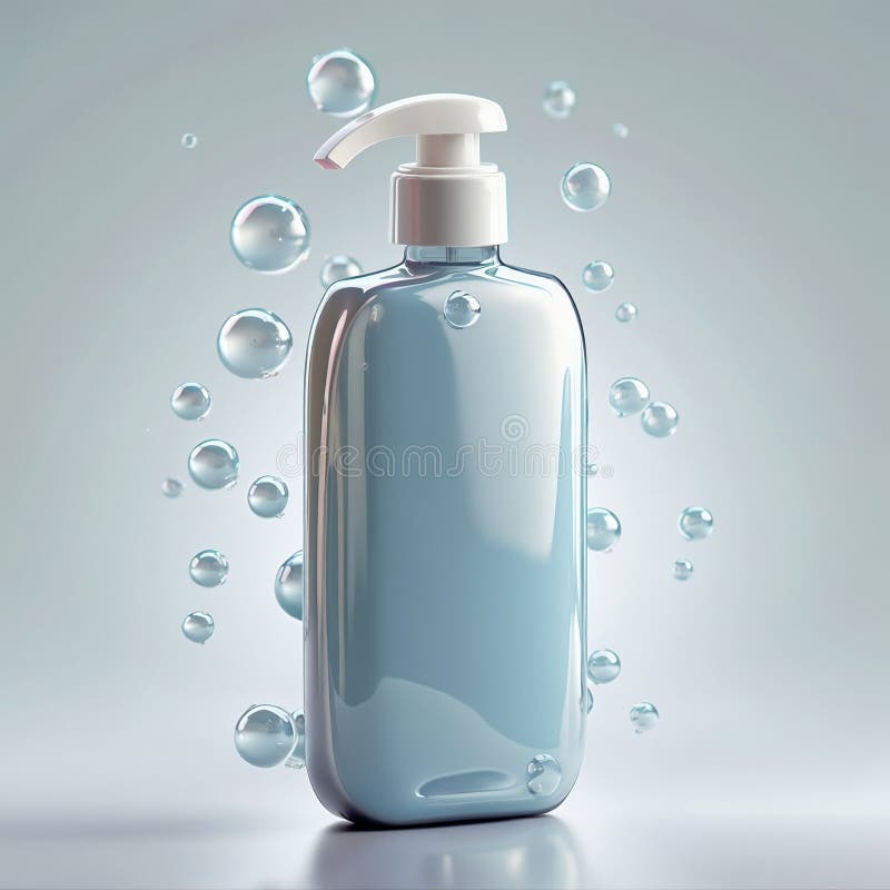Light Blue Pump Bottle with Floating Bubbles on Gradient Background ...