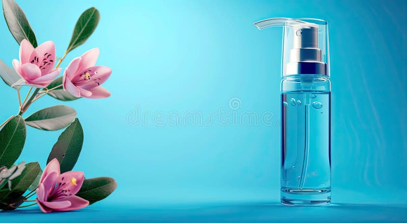 Light Blue Pump Bottle with Shampoo on a Blue Background in Pink ...