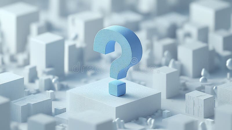 A Light Blue Question Mark Stands on a White Cube Amidst a Field of ...