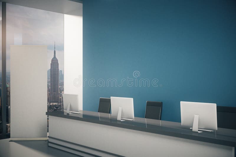 Light blue reception desk stock illustration. Illustration of register ...