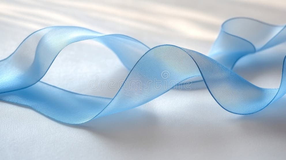 Light Blue Ribbon Waves Softly Draped on White Fabric Stock ...