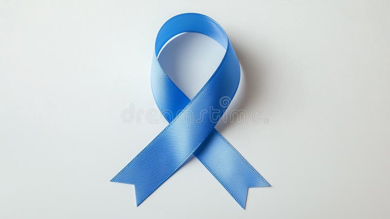 Close Up of a Light Blue Awareness Ribbon on a White Background Plain ...