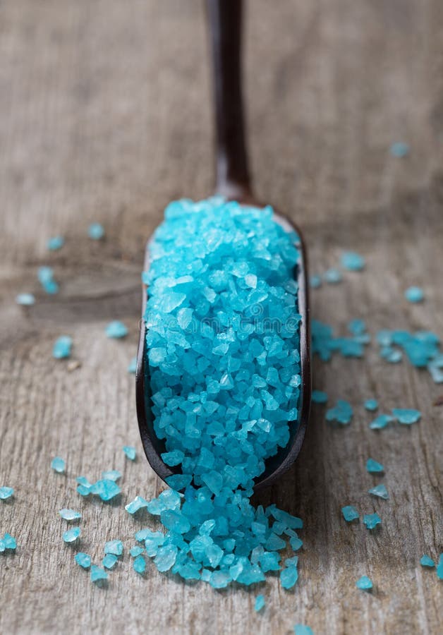 Light Blue Salt in a Spoon. Stock Image - Image of odorous, aromatic ...