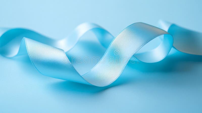 Light Blue Satin Ribbon Curls Gently on Blue Background Stock ...